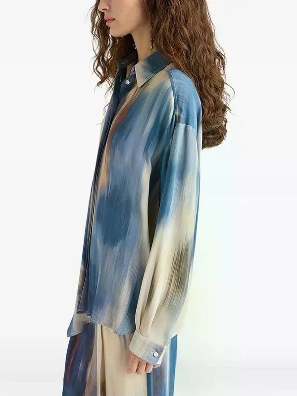 Momoni Printed Asymmetric Shirt - Blue