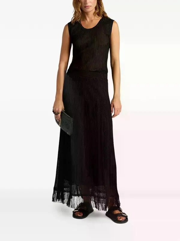 Momoni Ribbed Knit Fringed Skirt - Black