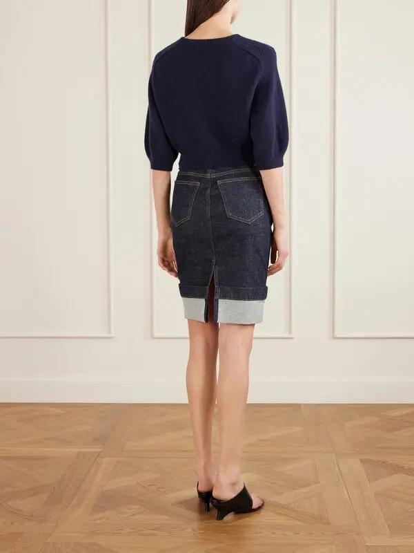 Khaite Lorelai Cropped Wool And Cashmere-blend Sweater - Blue