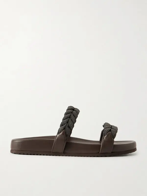 Brunello Cucinelli Bead-embellished Braided Leather Sandals - Brown