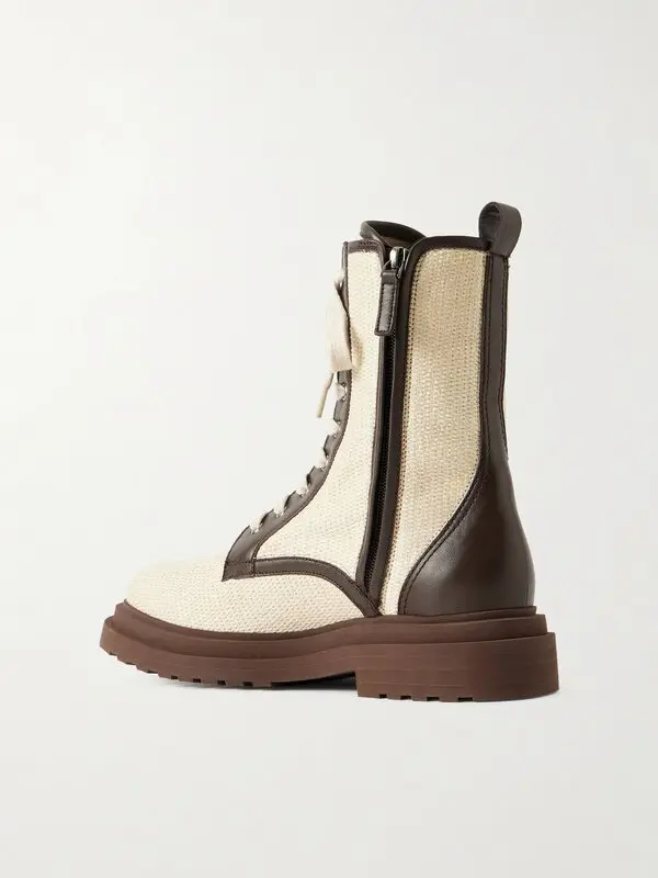 Brunello Cucinelli Lace-up Raffia Combat Boots