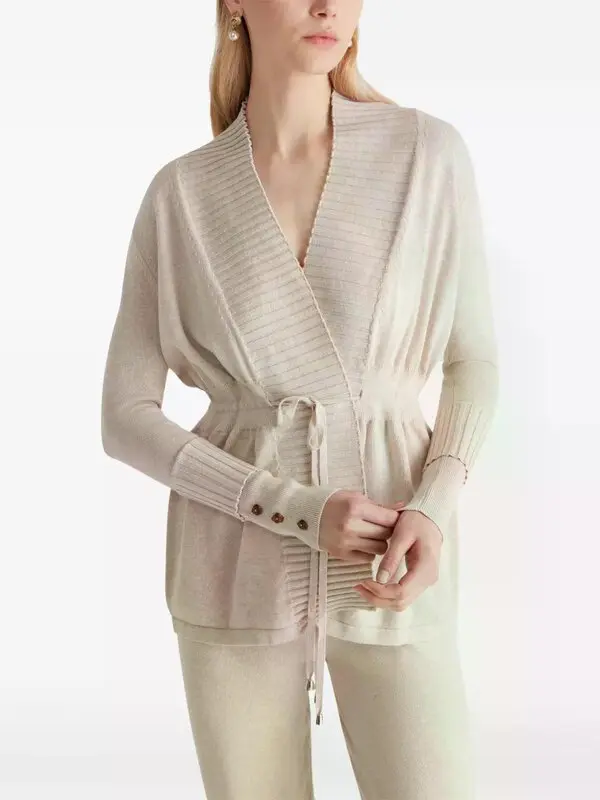 VIOLANTE NESSI Augusta Belted Knitted Cardigan - Neutrals