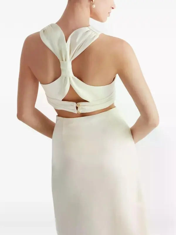 VIOLANTE NESSI Adele Cropped Top With Bow Detail - Neutrals