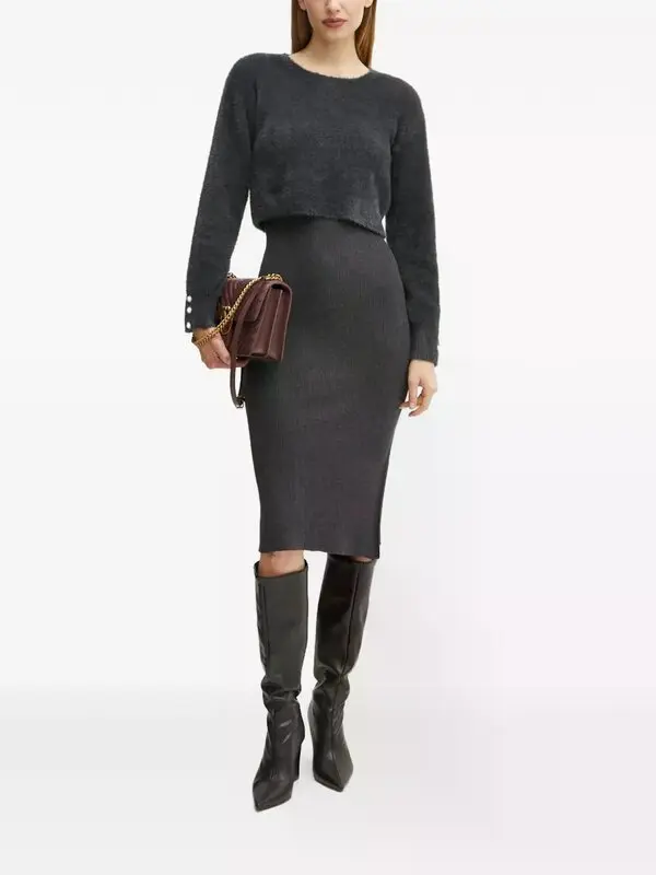 MORGAN Ribbed Knit Split Hem Midi Dress