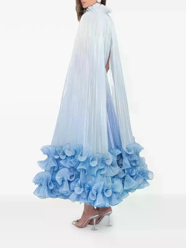 ANA RADU Mystic Wave Cape Dress With Ruffled Hem - Blue