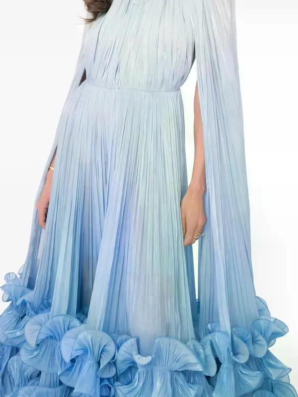 ANA RADU Mystic Wave Cape Dress With Ruffled Hem - Blue