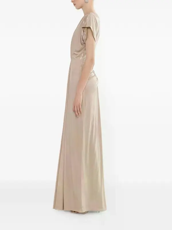 NISSA Ruched Metallic Maxi Dress - Neutrals