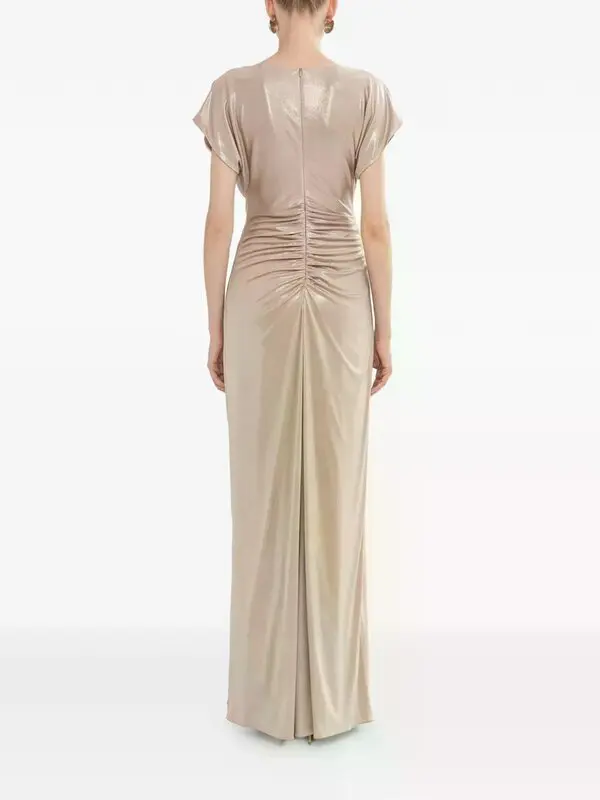 NISSA Ruched Metallic Maxi Dress - Neutrals