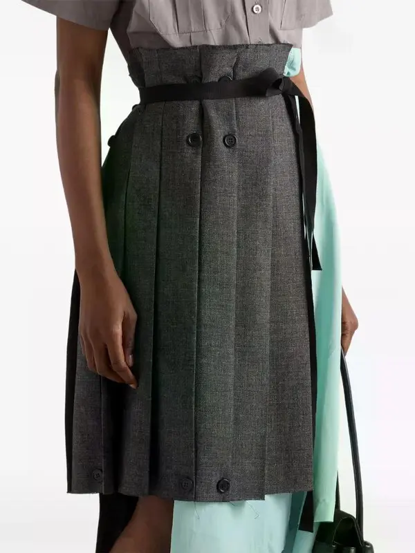 Prada Patchwork Pleated Midi Skirt