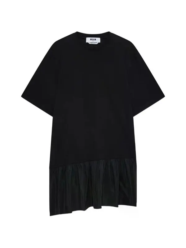 MSGM Short Sleeve Crew Neck Mini Dress With Ruffled Hem - Black