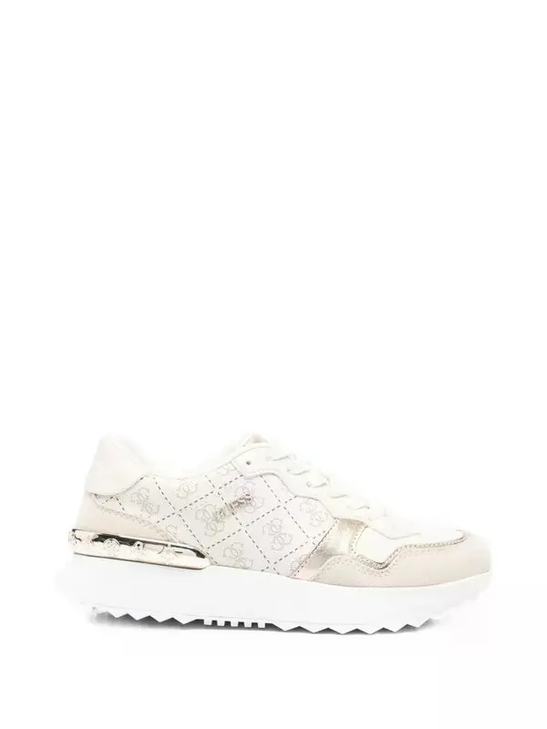 Guess Logo-pattern Lace-up Sneakers With Gold-tone Detail - Neutrals