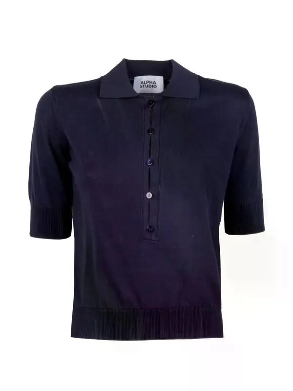 Alpha Studio Polo Collar Short Sleeve Top - Blue
