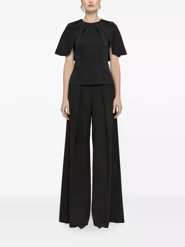 NISSA Cape Design Blouse With Short Sleeves - Black