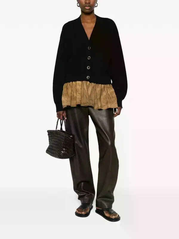 UMA WANG V-neck Cardigan With Ruffle Trim - Black