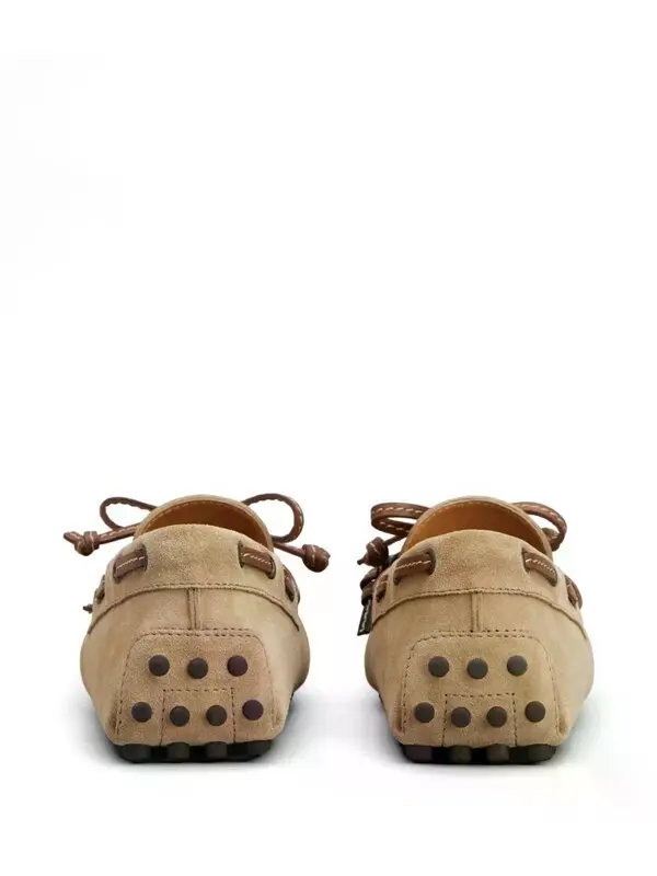 TOD'S Gommino Suede Loafers With Front Tie - Neutrals