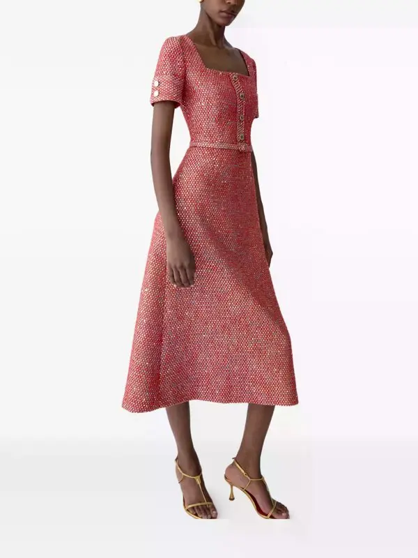 Carolina Herrera Lurex Tweed A-line Midi Dress - Red
