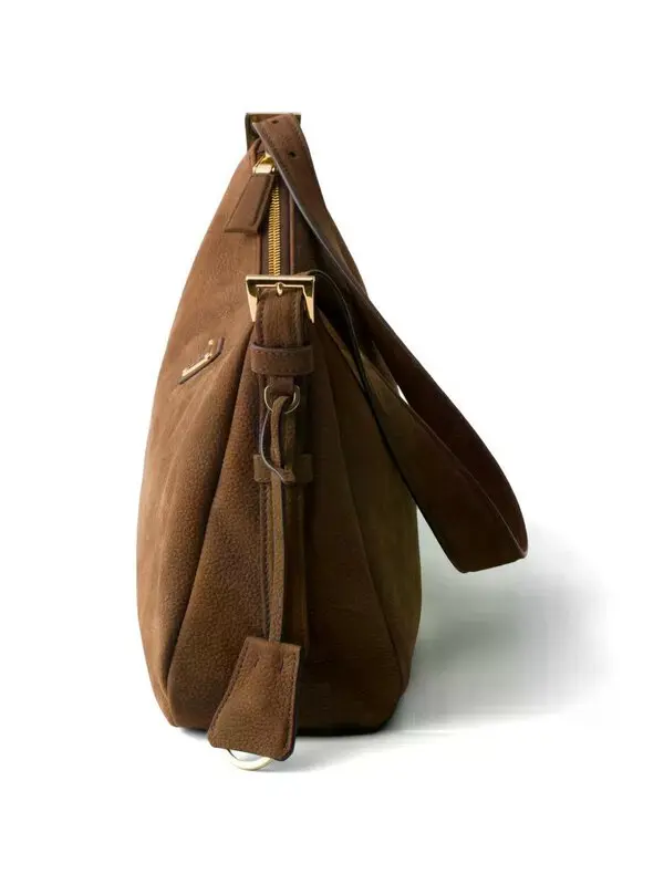 Prada Aimée Large Nubuck Leather Shoulder Bag - Brown