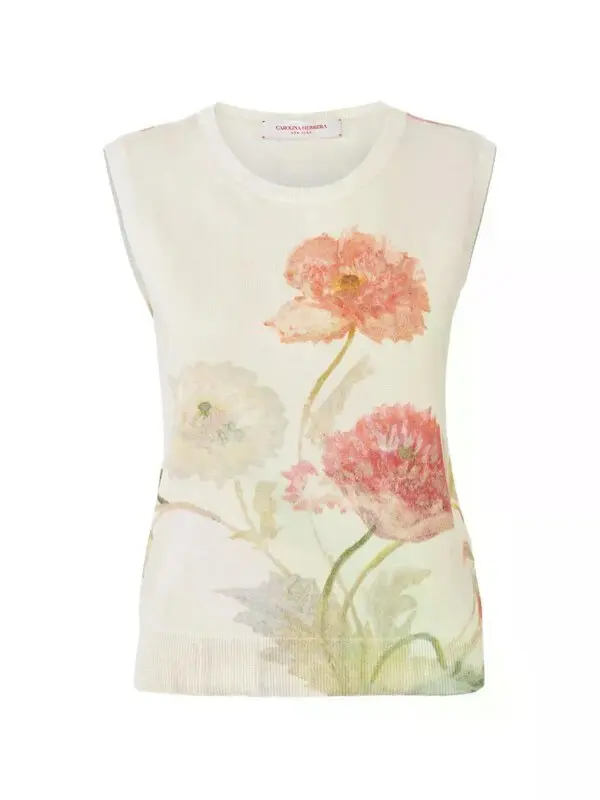 Carolina Herrera Poppy Print Silk-cotton Tank