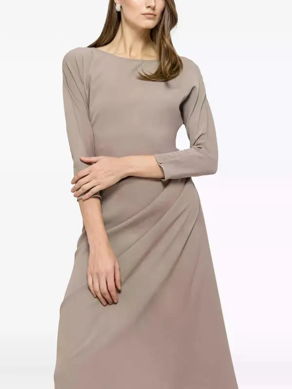 NISSA Midi Dress With Boat Neck And Pleat Detail - Grey