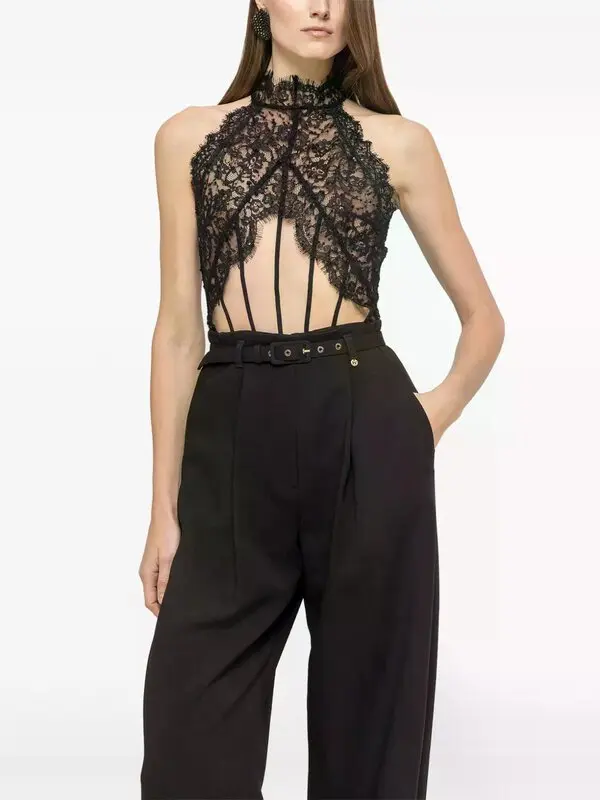 NISSA Belted High-rise Wide-leg Trousers