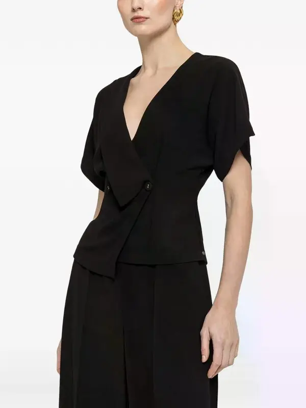 NISSA V-neck Button Detail Wrap Top - Black