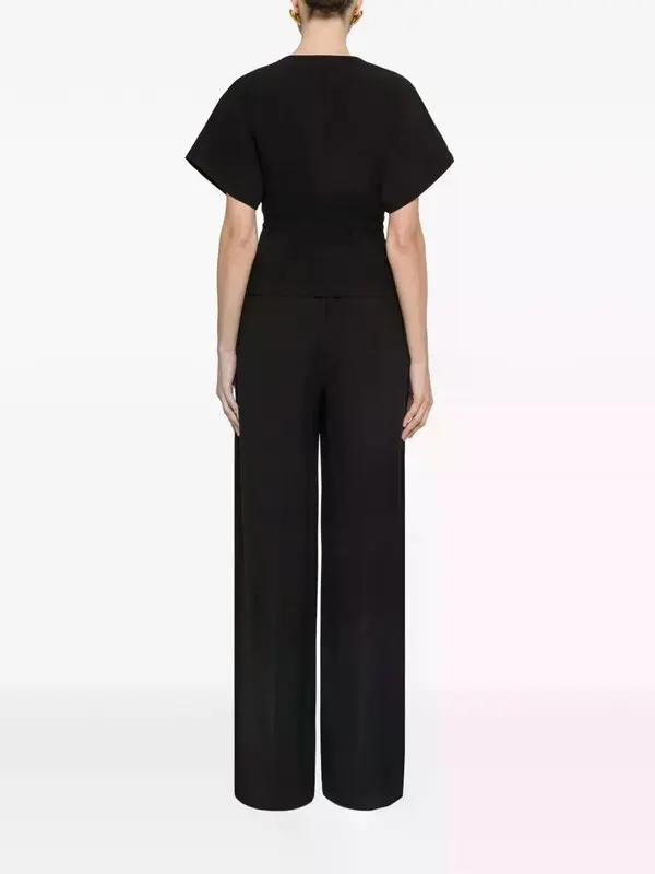 NISSA V-neck Button Detail Wrap Top - Black