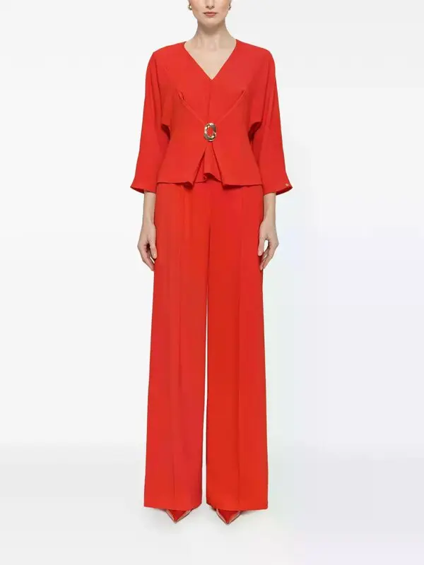 NISSA V-neck Ring Detail Top With Three-quarter Sleeves - Red