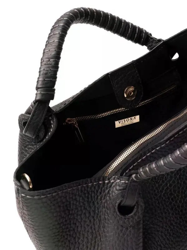VISONA` Visona Mia Tote Bag With Braided Handles - Black