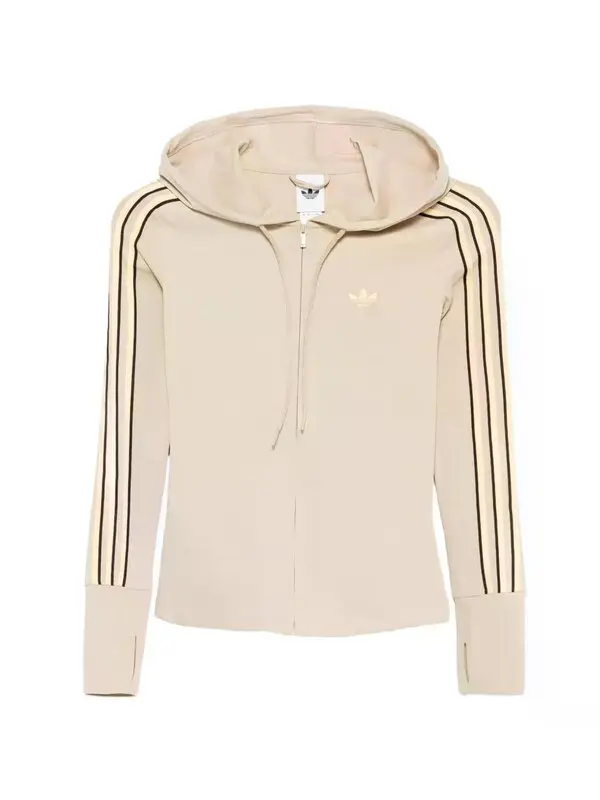 Adidas Striped Hooded Zip-up Track Jacket With Drawstring - Neutrals