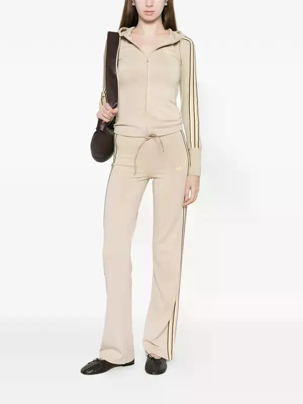 Adidas Striped Hooded Zip-up Track Jacket With Drawstring - Neutrals