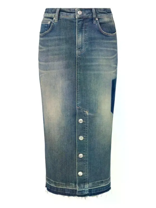 Moschino Raw Hem Midi Denim Skirt - Blue