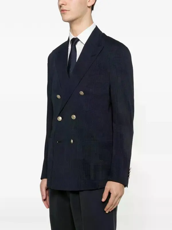 Eleventy Double-breasted Check Jacket - Blue