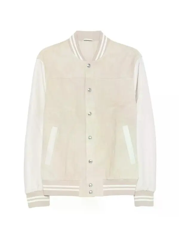 Eleventy Striped Suede Bomber Jacket - Neutrals