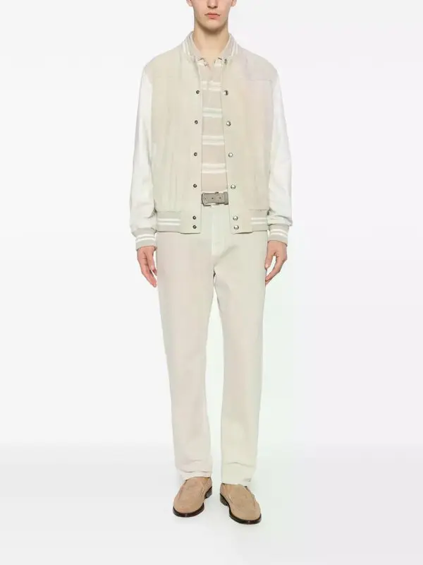 Eleventy Striped Suede Bomber Jacket - Neutrals