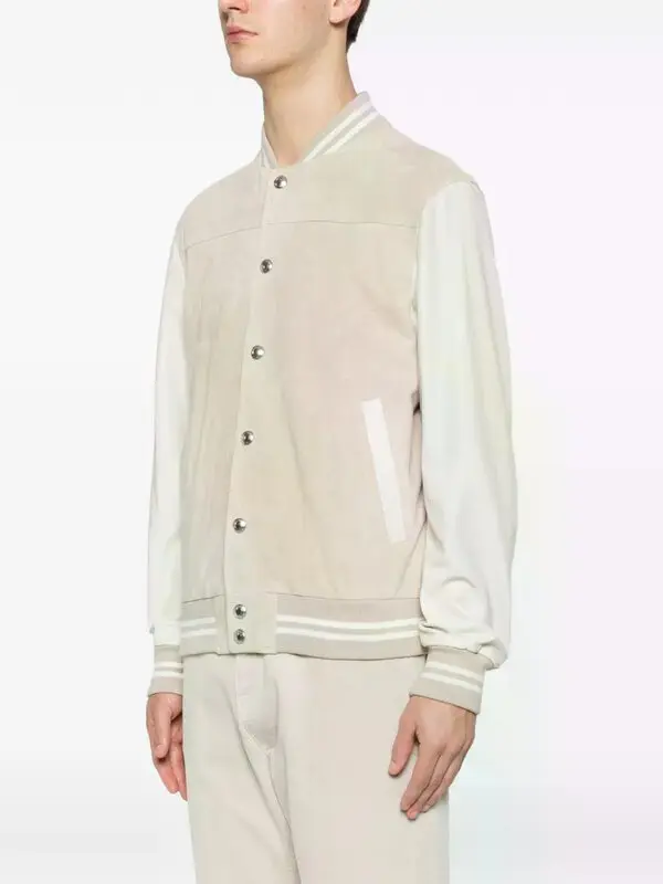 Eleventy Striped Suede Bomber Jacket - Neutrals