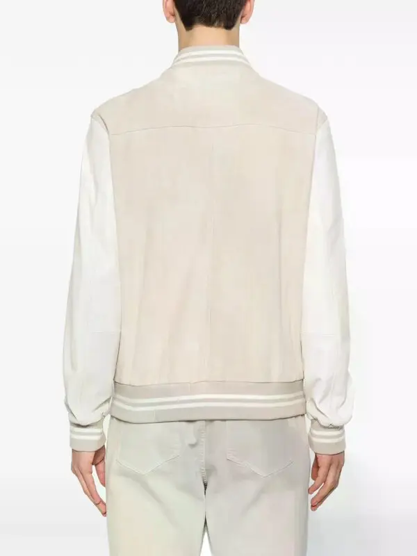 Eleventy Striped Suede Bomber Jacket - Neutrals