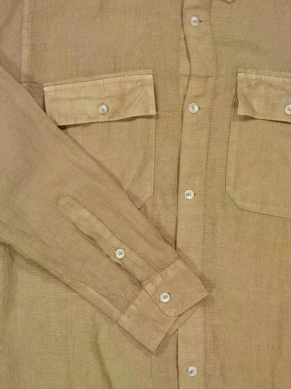 120% Lino Buttoned Flap-pockets Linen Shirt - Neutrals