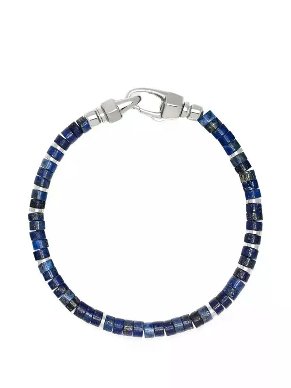 NIALAYA JEWELRY Lapis Lazuli Beaded Bracelet - Silver