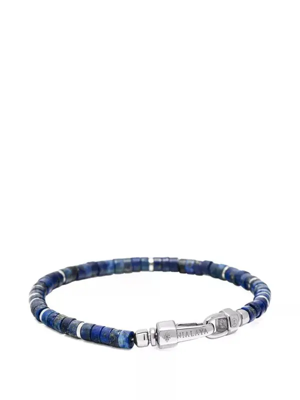 NIALAYA JEWELRY Lapis Lazuli Beaded Bracelet With -tone Clasp - Silver