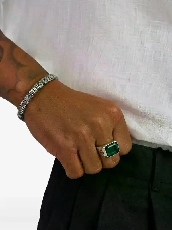 NIALAYA JEWELRY Green Zircon Signet Ring - Silver