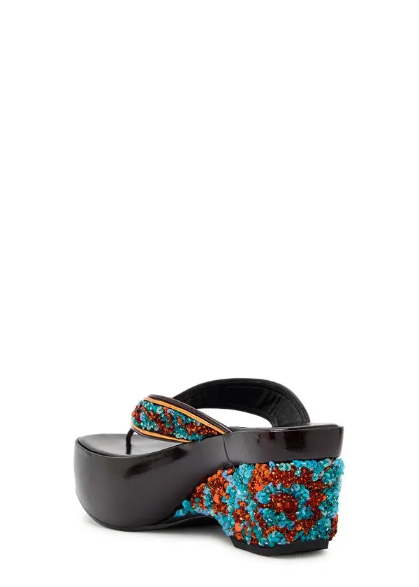 Dries Van Noten Embellished Leather Platform Thong Sandals
