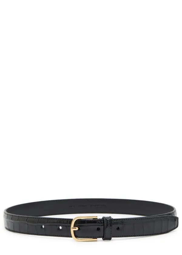 TOTEME Slim Crocodile-embossed Leather Belt - Black
