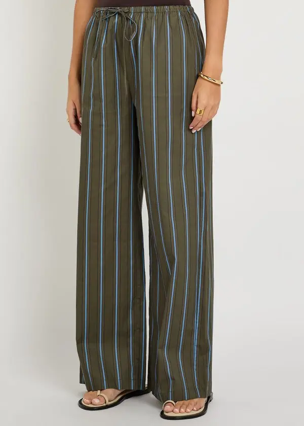 Staud Mateo Striped Stretch-cotton Poplin Trousers - Grey