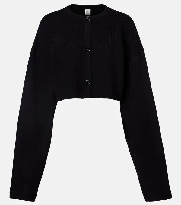 TOTEME Cropped Wool-blend Cardigan - Black