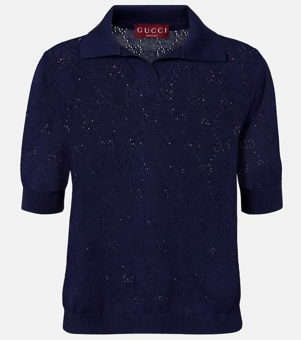 Gucci Gg Pointelle Silk And Cotton Polo Shirt