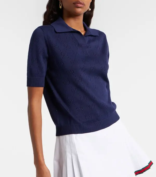Gucci Gg Pointelle Silk And Cotton Polo Shirt