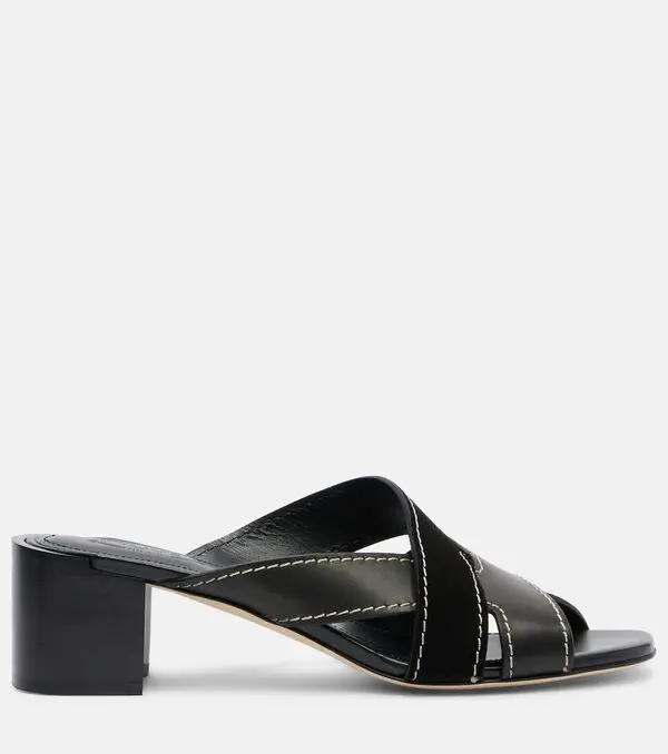 TOD'S Leather Mules With Contrast Stitching - Black