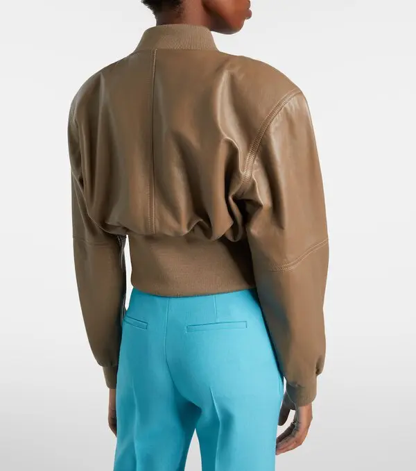 Chloé Cropped Leather Bomber Jacket - Brown