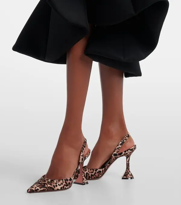 Amina Muaddi Holli 95 Satin Slingback Pumps In Leopard