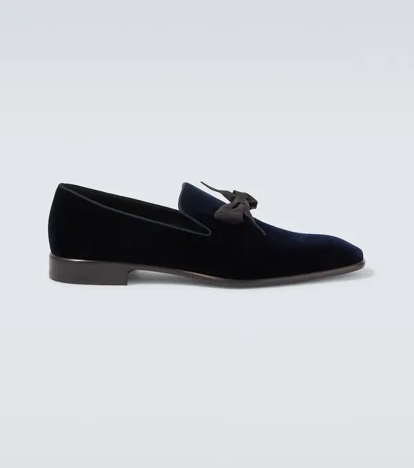 CHRISTIAN LOUBOUTIN Velvet Loafers With Bow Detailing - Blue